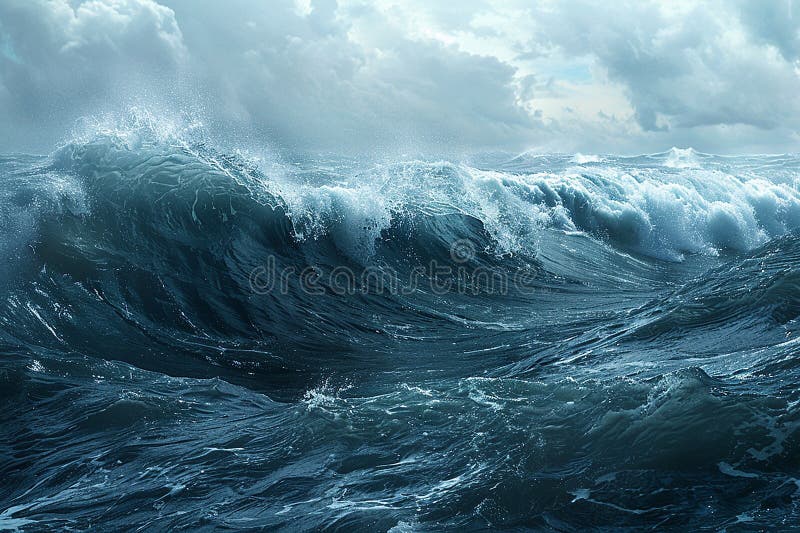 Generative AI Image of Big Water Waves in Sea Ocean with Splashing in ...