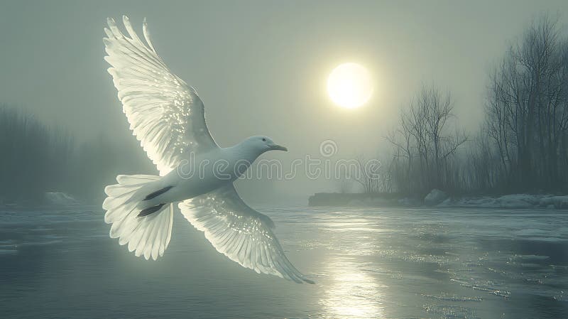 Generative AI Image of Bird Flying Under Full Moon Light with Frozen ...