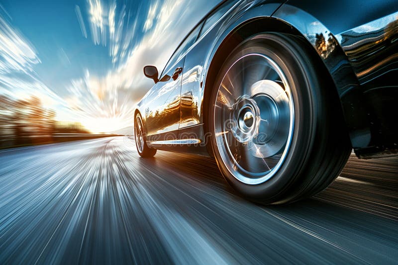 Generative AI Image of Black Car is Moving Very Fast on the Road with ...