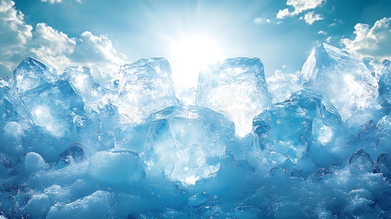 Generative AI Image of Blue Abstract Ice Cube Background with Sunlight ...