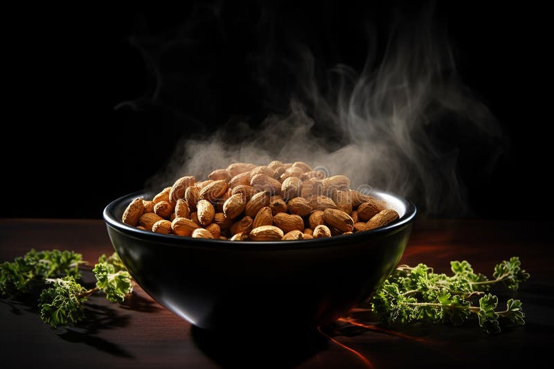 Generative AI Image of Boiled Shell Peanuts in a Black Bowl Stock ...
