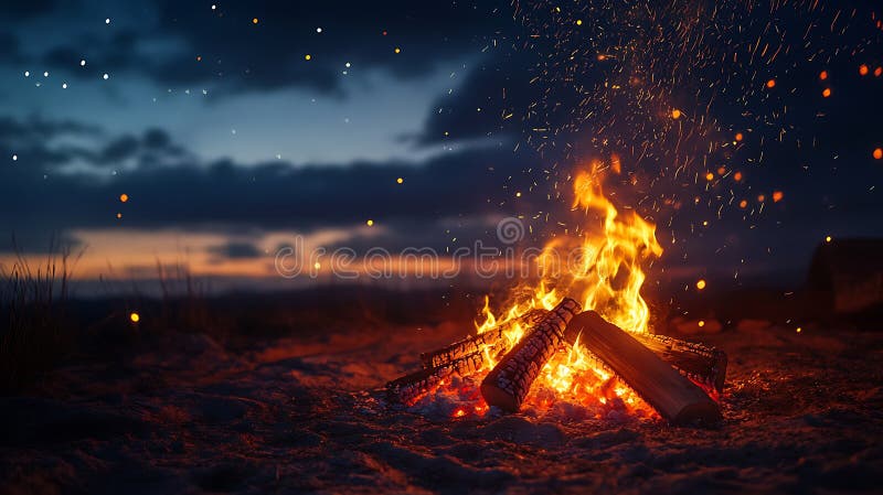 Generative AI Image of Bonfire Flame at Midnight with Sunset Sunrise ...