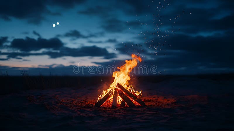 Generative AI Image of Bonfire Flame at Midnight with Sunset Sunrise ...