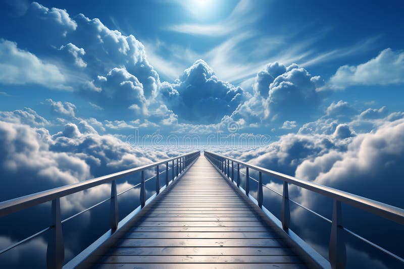 Generative AI Image of Bridge To Heaven among the Clouds with Bright ...