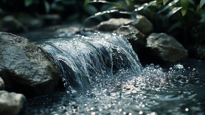 Generative AI Image of Calm Waterfall River Pond Pool with Rocky Stone ...