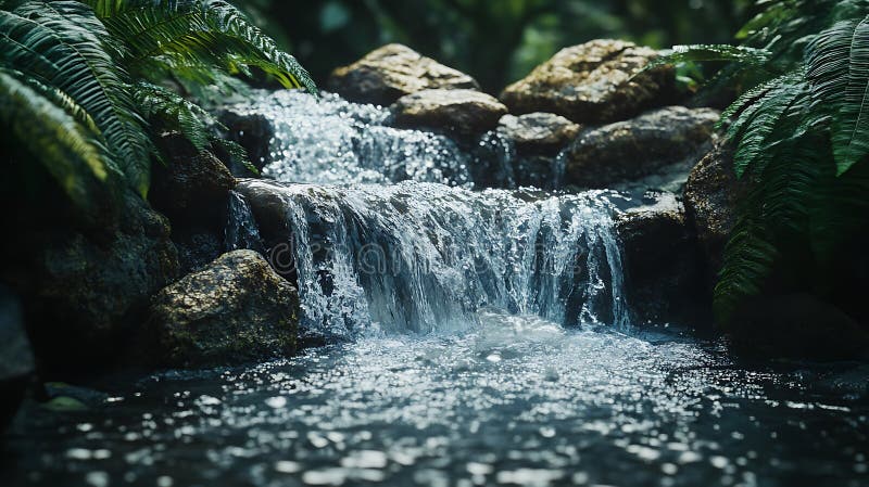 Generative AI Image of Calm Waterfall River Pond Pool with Rocky Stone ...