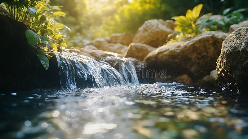 Generative AI Image of Calm Waterfall River Pond Pool with Rocky Stone ...
