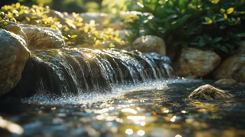 Generative AI Image of Calm Waterfall River Pond Pool with Rocky Stone ...