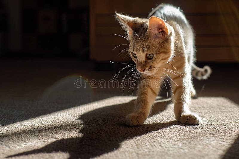 Generative AI Image of Cat Playing with Light and Shadow Stock ...