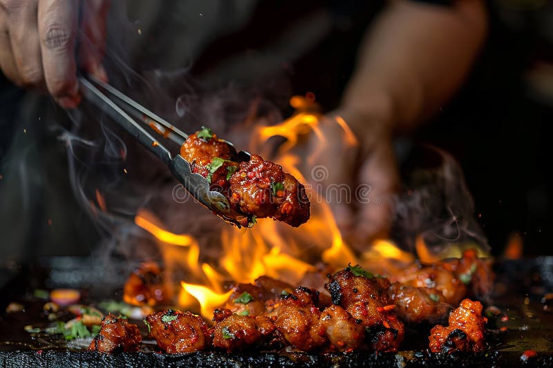 Generative AI Image of Chef Grilling Chicken on a Grill with Hot Fire ...