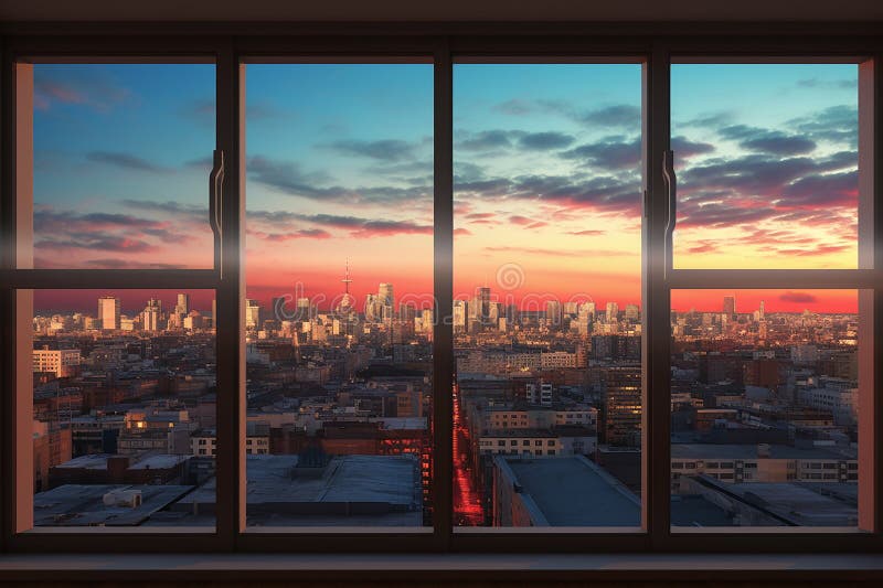Generative AI Image of Cityscape from Window with Dramatic Sky at ...