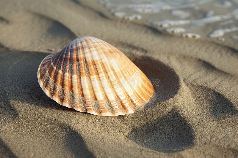 Generative AI Image of Shell on Beach Sand with Waves Stock ...