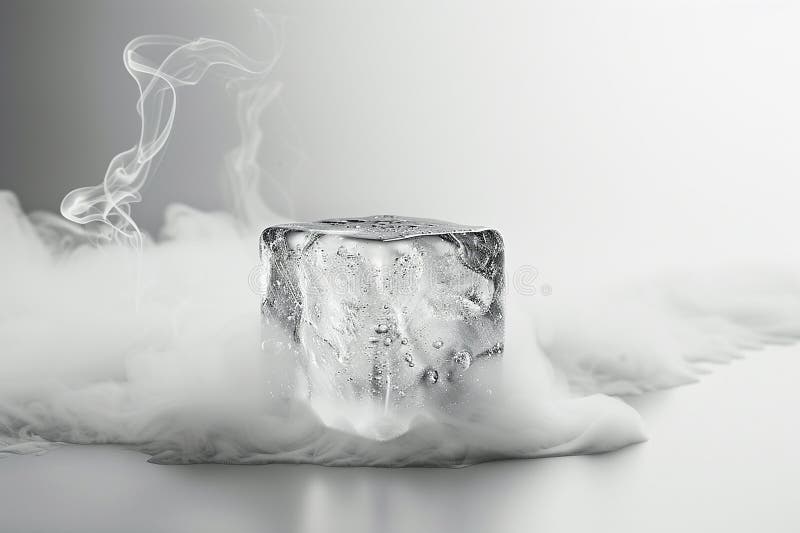 Generative AI Image of Cold Ice Cube with Steam on White Isolated ...