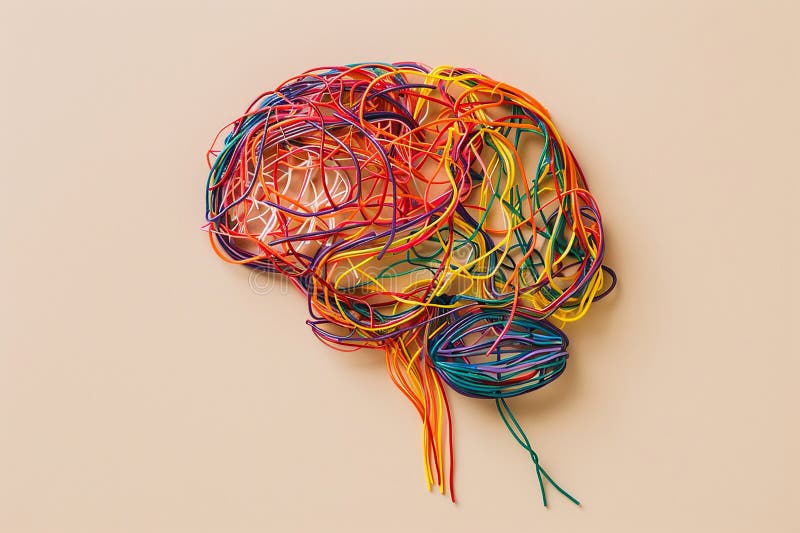 Generative AI Image of Colorful Cable Wire Thread Forming a Human Brain ...