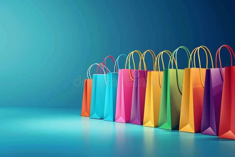 Generative AI Image of Colorful Shopping Bags on Blue Background Stock ...