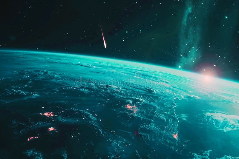 Generative AI Image of Comet Approaching Planet Earth in Outer Space ...