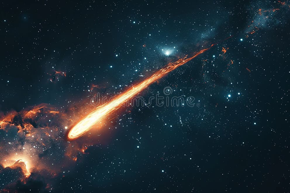 Generative AI Image of Comet with Hot Fire Flame Tail in Outer Space ...