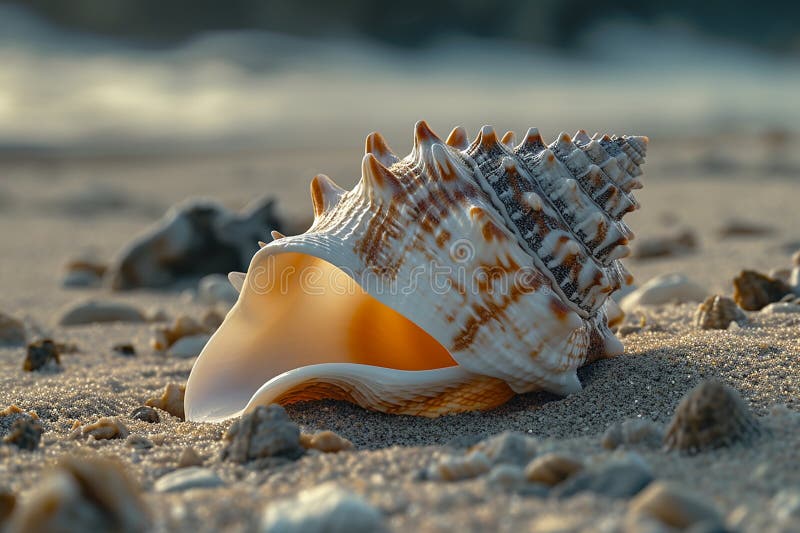 Generative AI Image of Conch Sea Shell on a Sandy Beach Stock ...