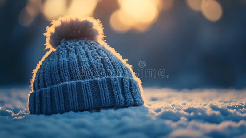 Generative AI Image of Cozy Knitted Winter Hat on White Snow Dust ...