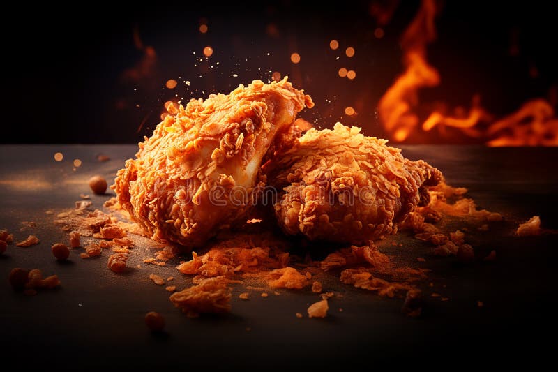 Generative AI Image of Crispy Fried Chicken with Hot Fire on Wooden ...