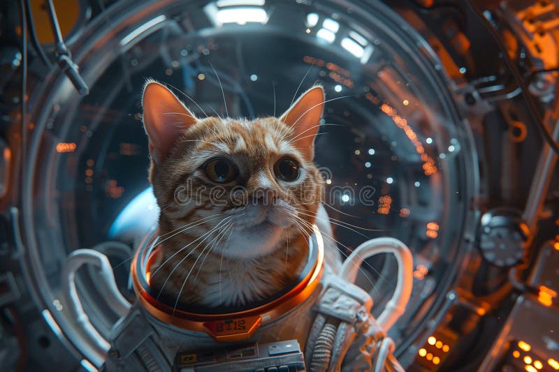 Generative AI Image of Cute Cat Animal Wearing Astronaut Suit Exploring ...