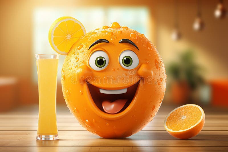 Generative AI Image of Cute Orange Fruit Cartoon Character with Happy ...