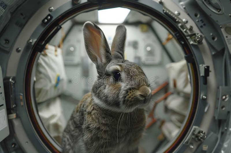 Generative AI Image of Cute Rabbit Animal Inside the Spacecraft ...