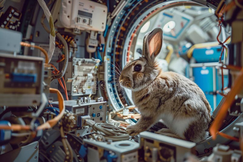 Generative AI Image of Cute Rabbit Animal Inside the Spacecraft ...