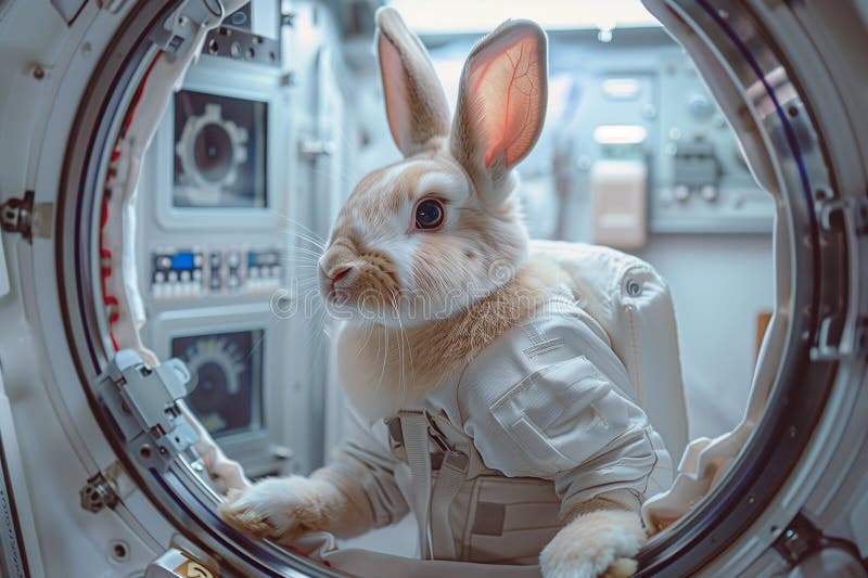 Generative AI Image of Cute Rabbit Animal Inside the Spacecraft ...