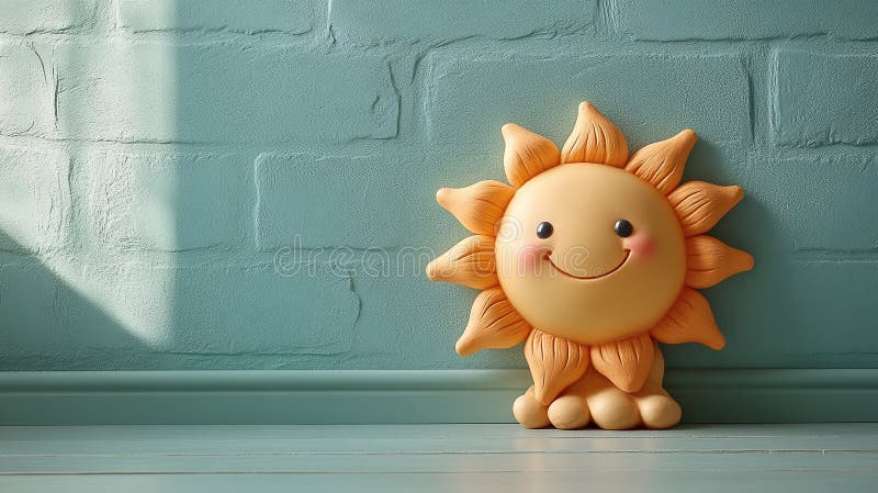 Generative AI Image of Cute Sun with Happy Expression on Blue Wall ...