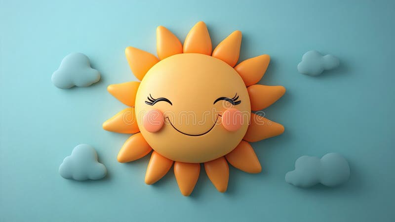 Generative AI Image of Cute Sun with Happy Expression and Clouds on ...
