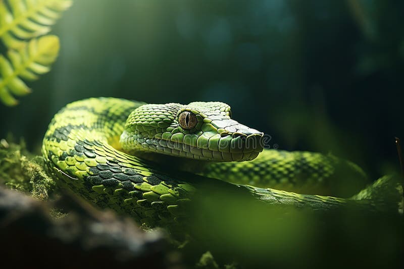 Generative AI Image of Deadly Green Snake in Amazon Rainforest Stock ...