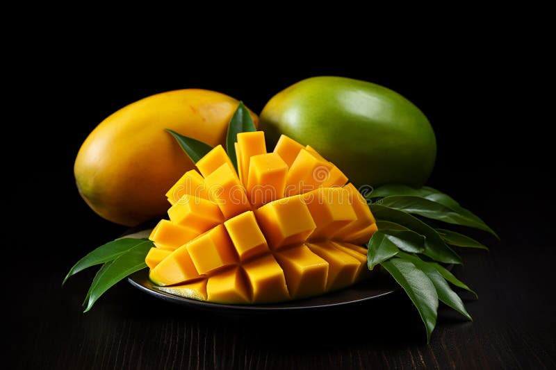 Generative AI Image of Delicious Ripe Mangoes Fruit on Dark Background ...