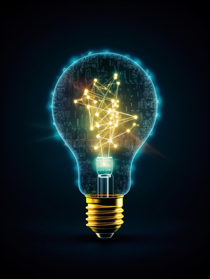Tech-Themed Background with a Shining Light Bulb - Created by AI Stock ...