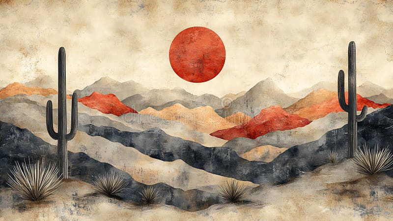 Generative AI Image of Desert Painting with Earth Tones and Layered ...