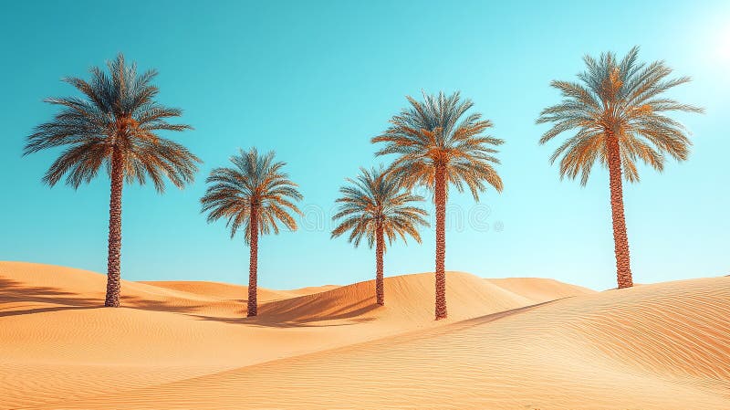 Generative AI Image of Desert Sand Dunes Landscape with Date Palm Trees ...