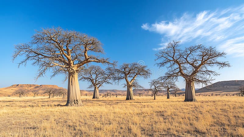 Generative AI Image of Desolate Barren Meadow with Tree Mountain Hill ...
