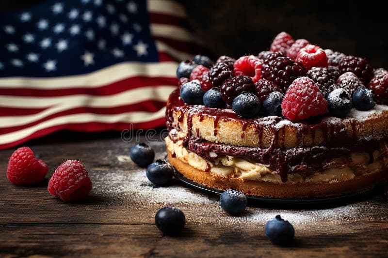 Generative AI Image of Dessert Cake with American Flag on Wooden Table ...