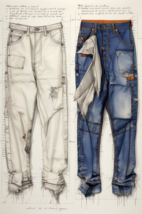 Generative AI Image of Detailed Jeans Design Sketches Stock Image ...