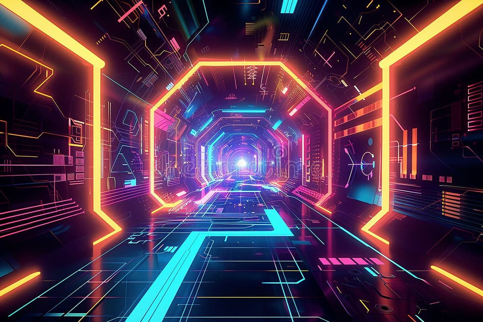 Generative AI Image of Digital Technology Wallpaper of Polygon Tunnel ...