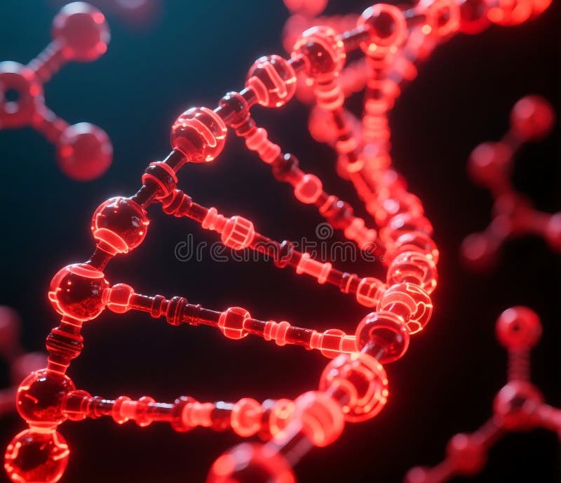 DNA Sequences and Molecules with Red Glow Effect Stock Illustration ...