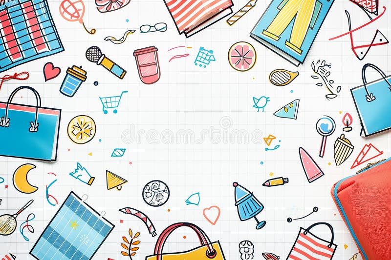 Generative AI Image of Doodle with Shopping Theme Cute Illustrator ...