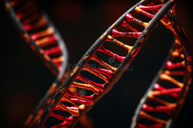 Generative AI Image of Double Helix Red DNA Structure on a Dark ...