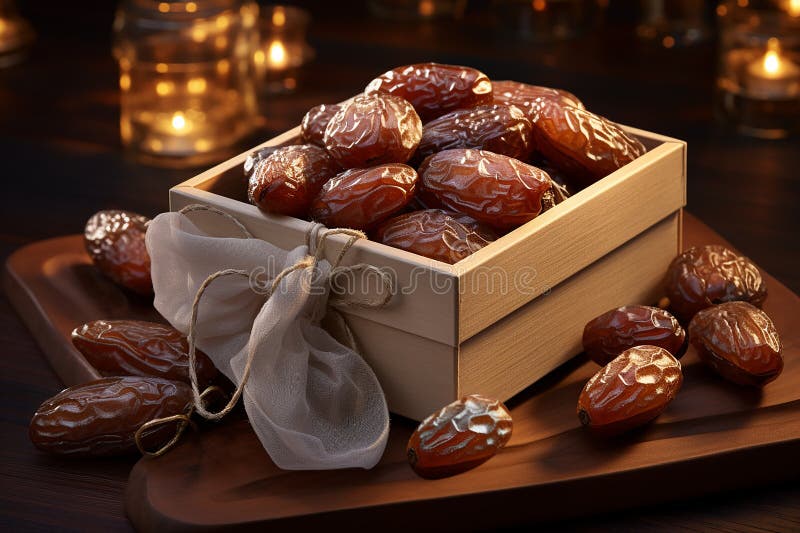 Generative AI Image of Dried Dates Fruit in Wooden Hampers Box Stock ...