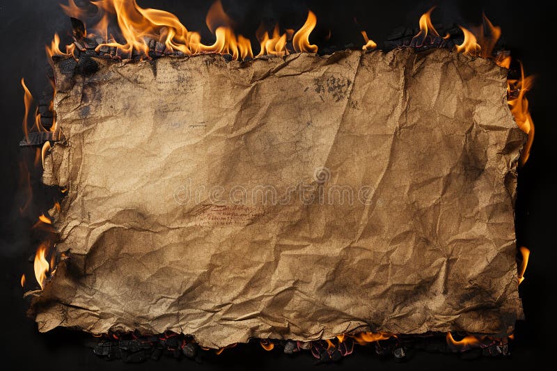 Generative AI Image of Empty Brown Paper with Hot Fire Flame on Black ...