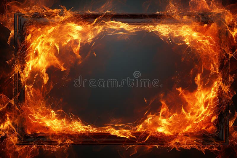 Generative AI Image of Empty Photo Frame with Hot Fire Flame on Black ...