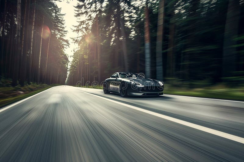 Generative AI Image of Fancy Black Car is Moving Very Fast on the Road ...