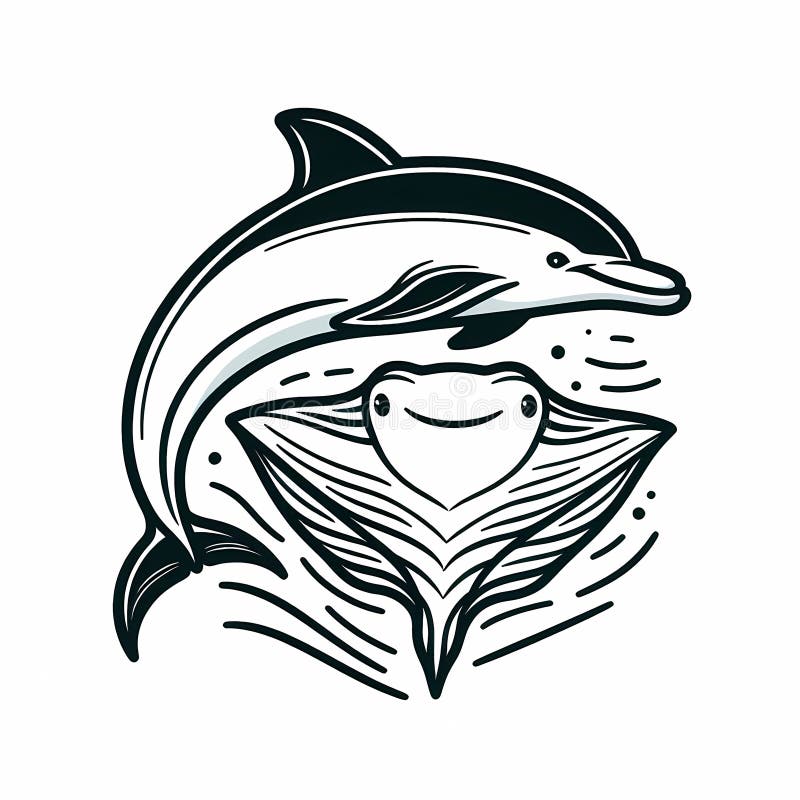 Oceanic Harmony: a Dolphin and Stingray Duo. Stock Illustration ...