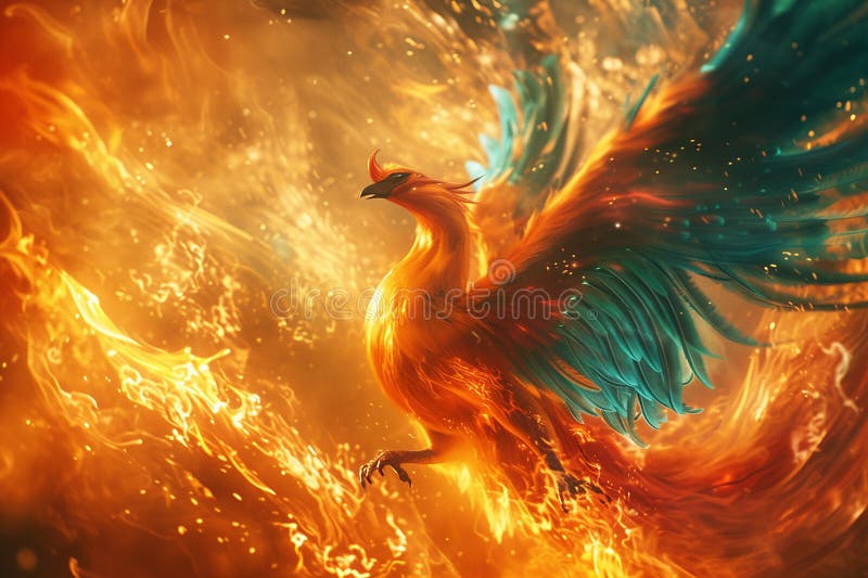 Generative AI Image of Fiery Phoenix Bird Flying with Burning Wings ...