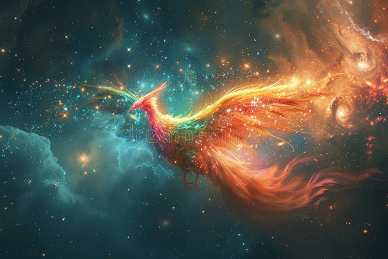 Generative AI Image of Fiery Phoenix Bird Flying in Outer Space with ...
